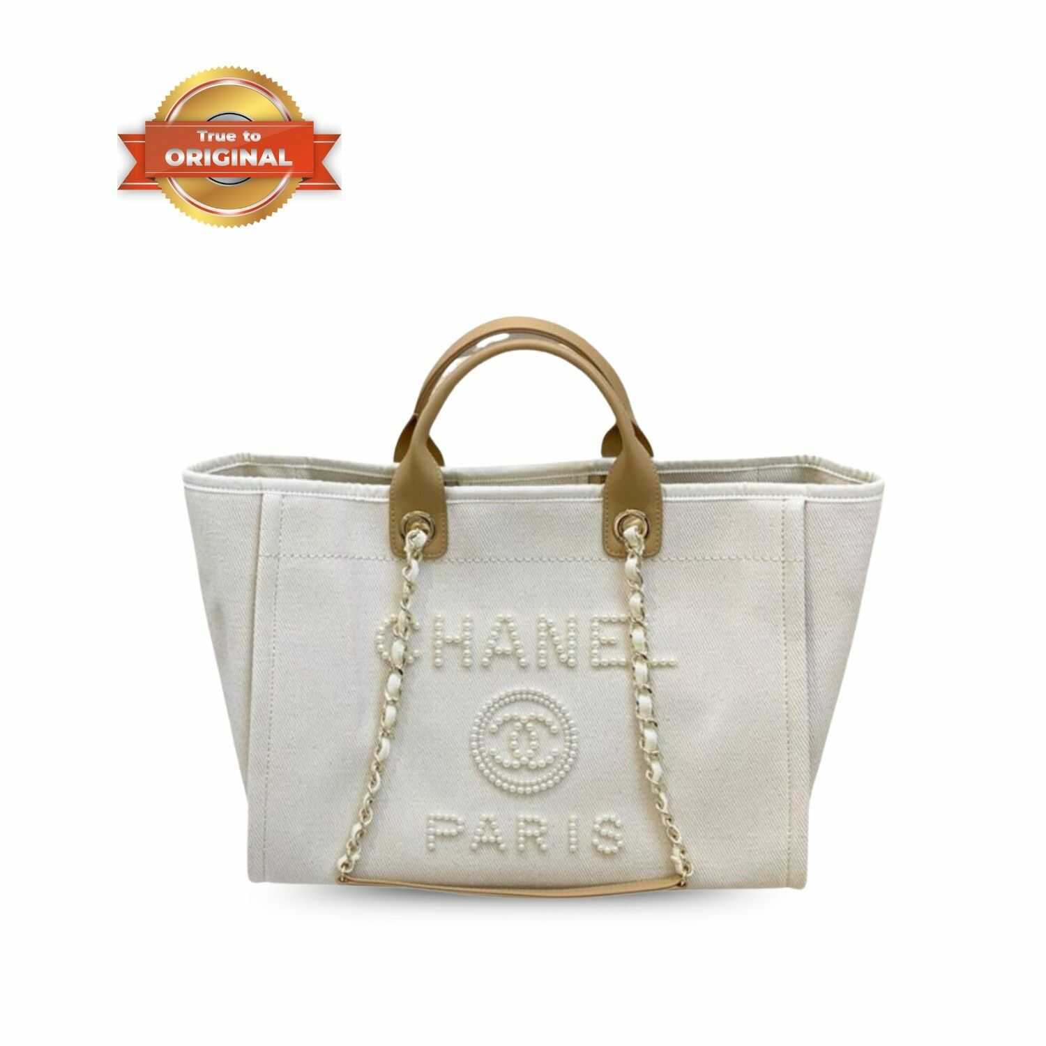 [True-to-ORIGINAL] Chanel Large Deauville Pearl Tote Bag White For Women 15in/38cm A66941 - Temafes