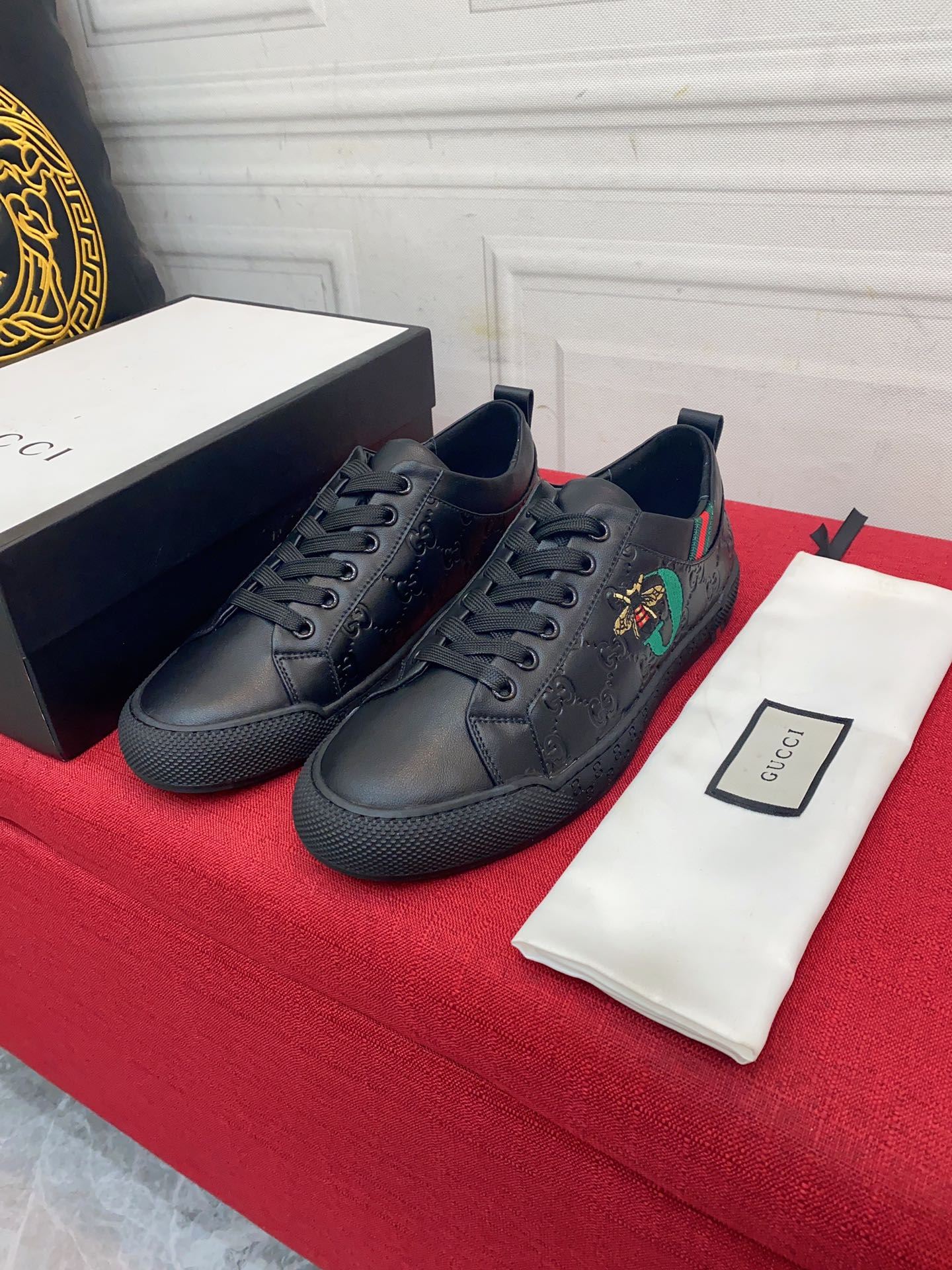 Gucci Men's Ace GG Embossed Sneaker With G And Bee Black For Men ...